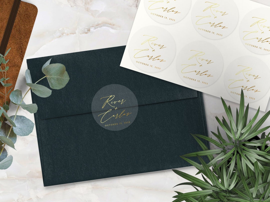 Foiled Transparent Wedding Labels Real Foil Round Wedding Stickers ...