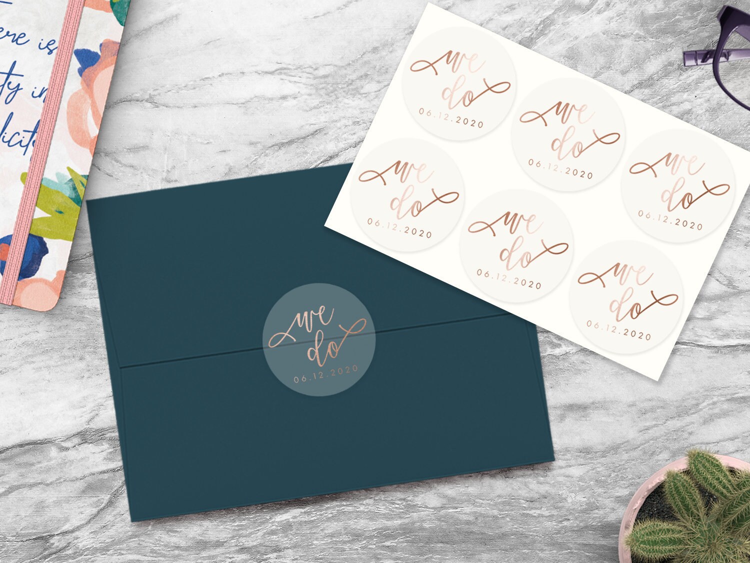 We do wedding sticker real foil transparent labels round | Etsy