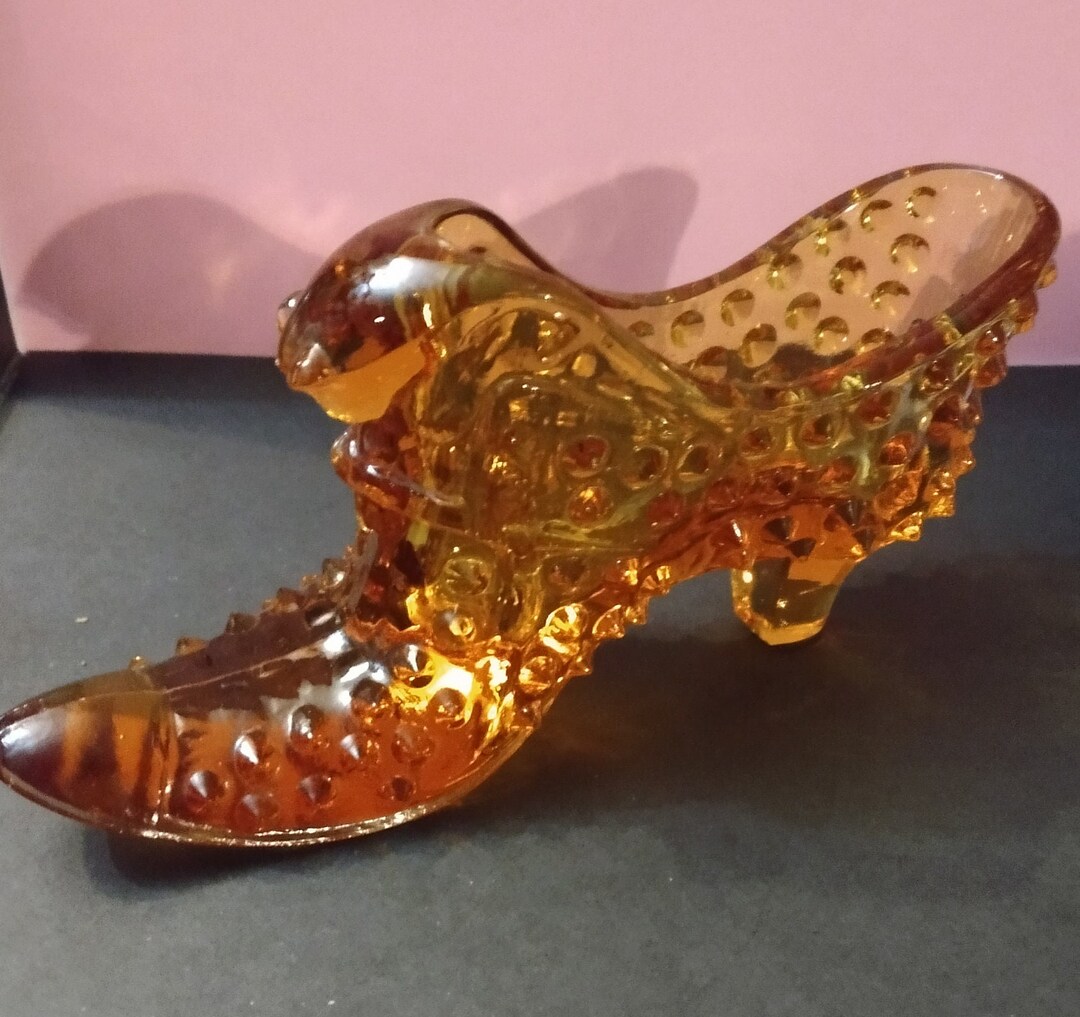 Vintage Fenton Amber Hobnail Shoe Cat Head Etsy