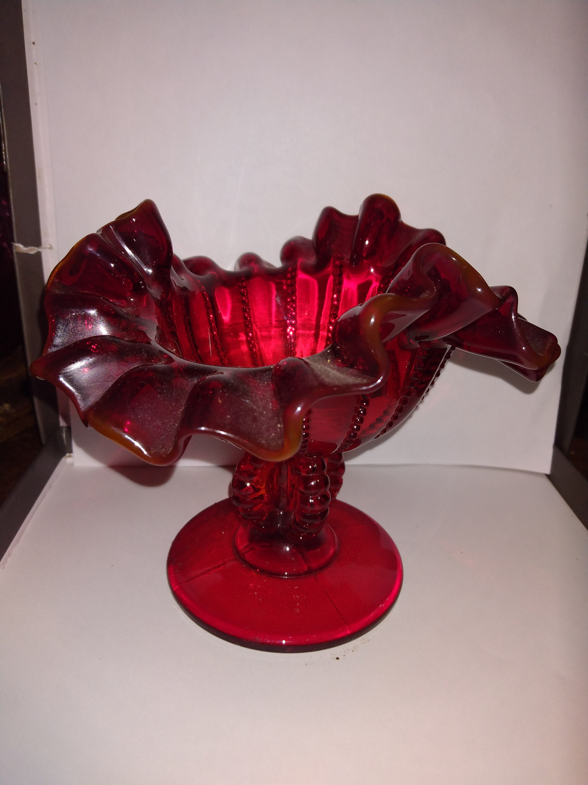 Vintage Fenton Ruby Red Vintage LG Wright Ruffled Glass Compote - Etsy