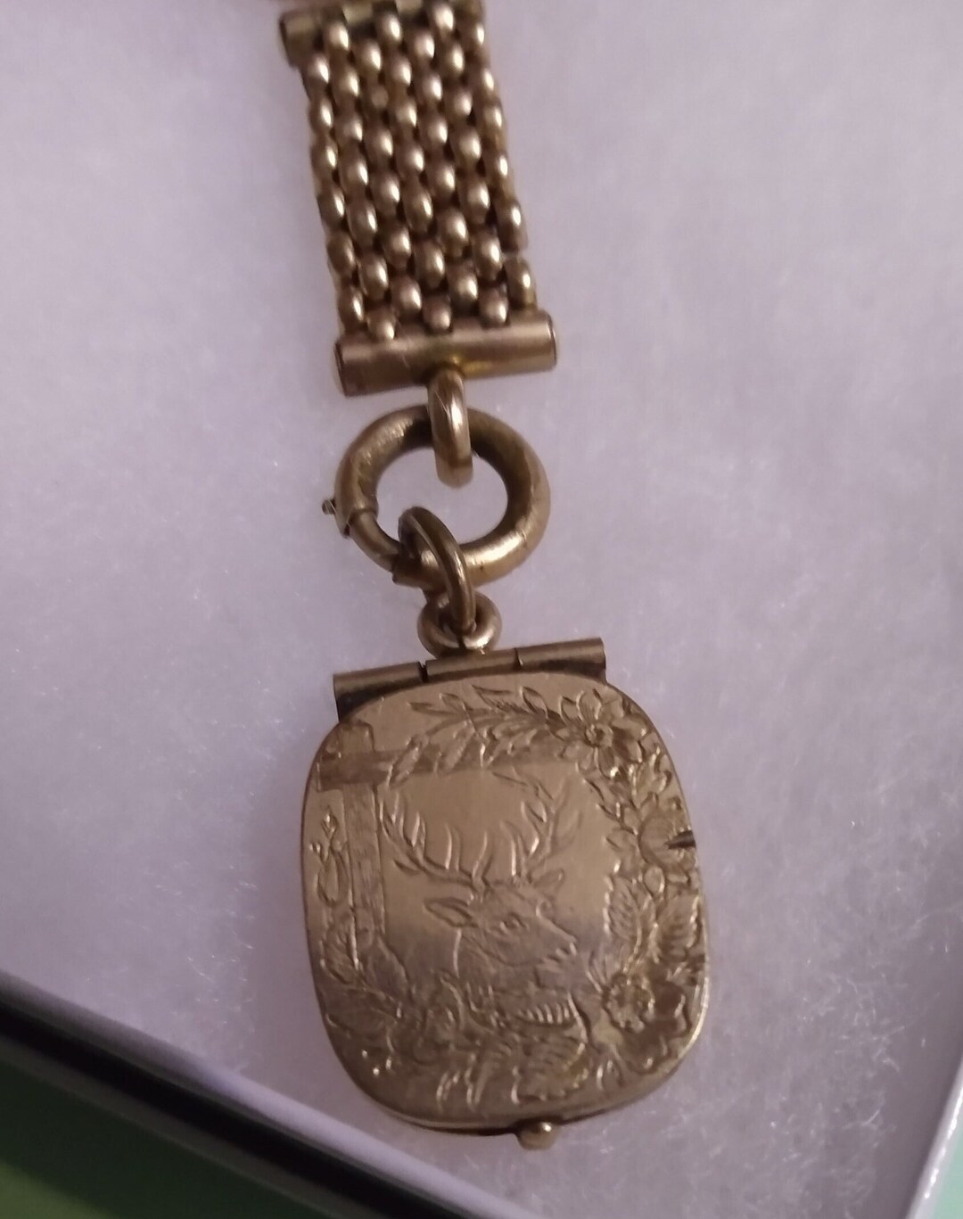 Vintage Watch Fob/chain Necklace With Locket Engraved Deer - Etsy