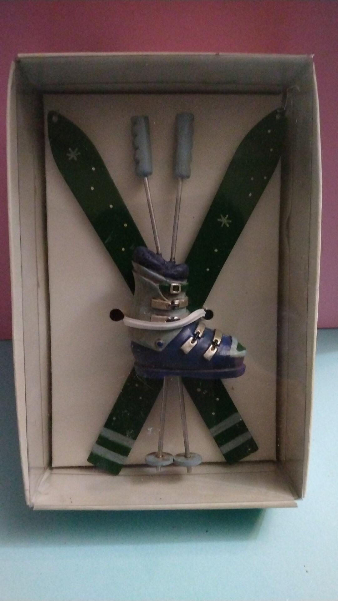 Vintage Russ Berrie Alpine Lodge Ski's Ornament - Etsy