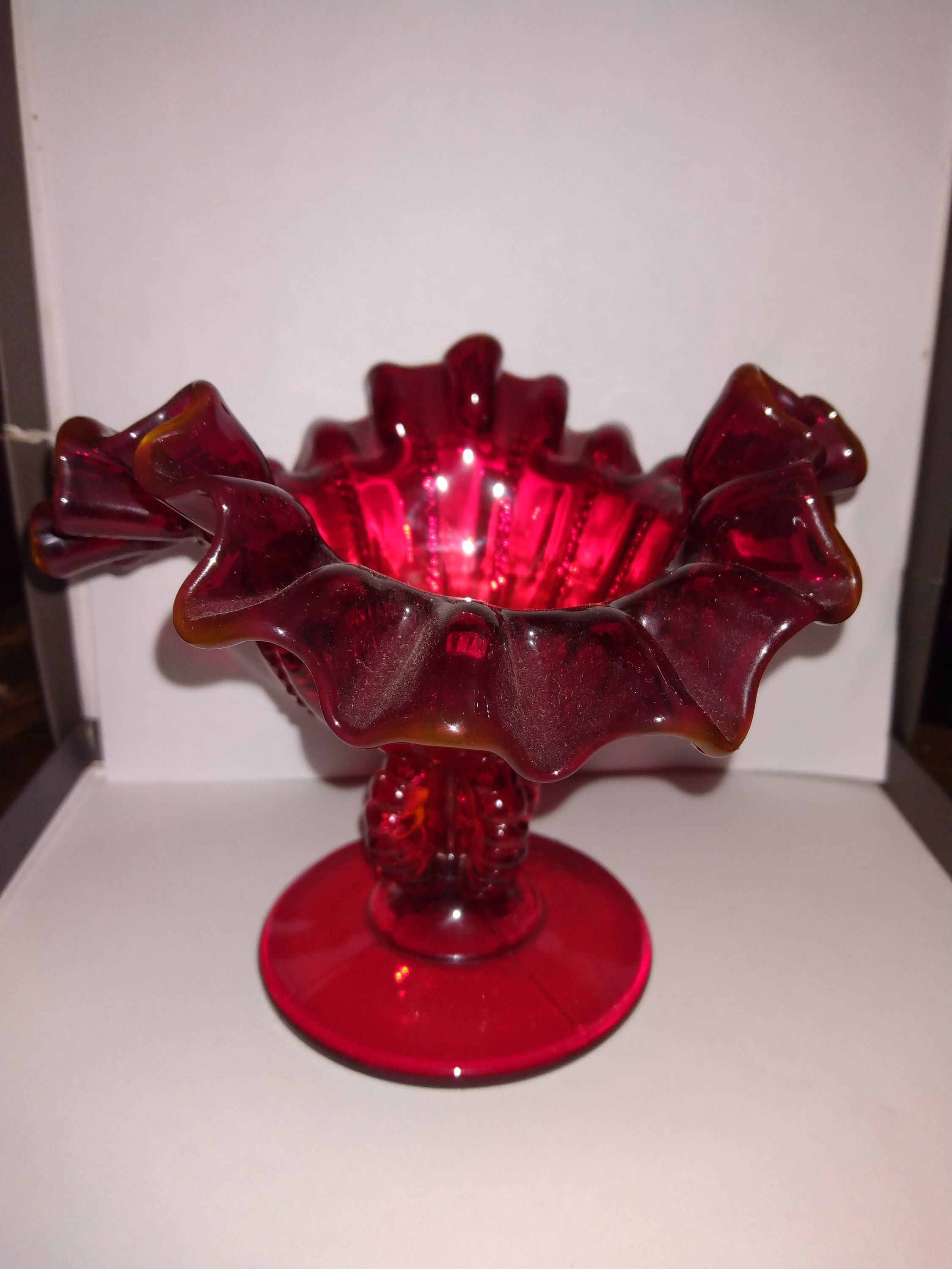Vintage Fenton Ruby Red Vintage LG Wright Ruffled Glass Compote - Etsy