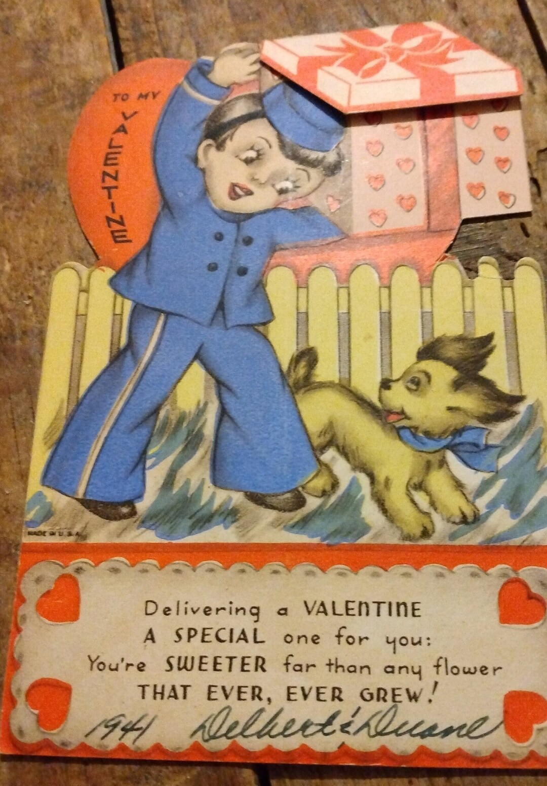 Vintage 1940's Anthropomorphic Mailman & Dog Valentine, CUTE, Used - Etsy