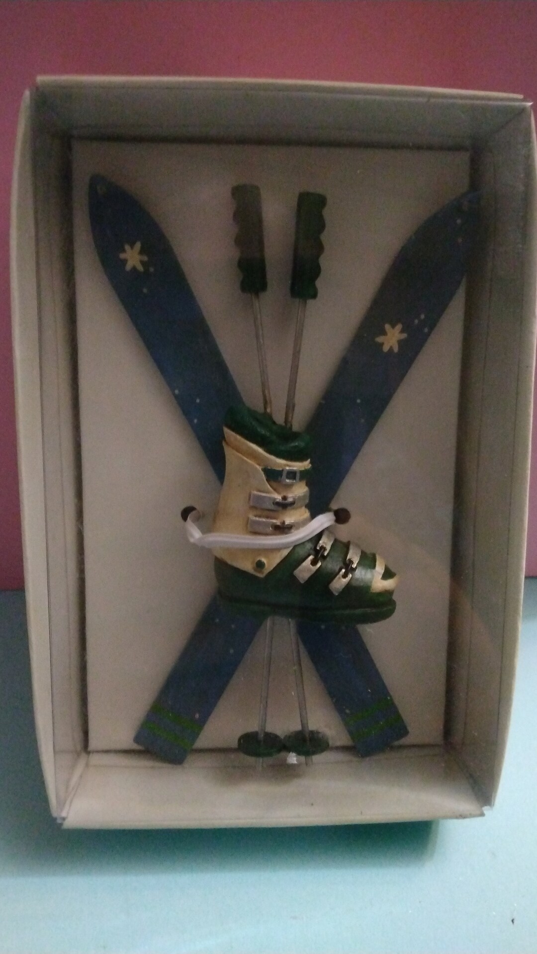 Vintage Russ Berrie Alpine Lodge Ski's Ornament - Etsy