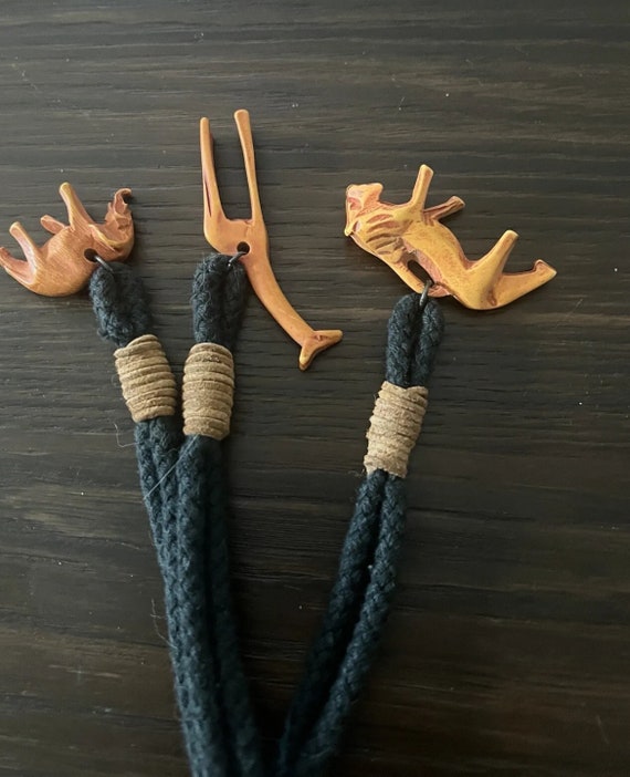 Vintage African Theme Belt Braided Rope Animals - Gem