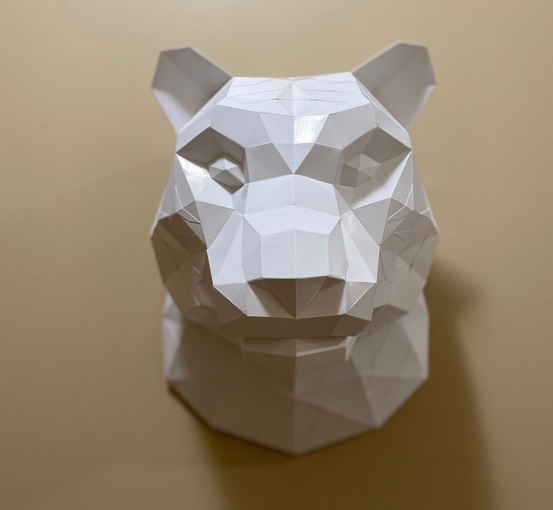 White TIGER - 3D Poly Papercraft - Tiger Head Wall Mount, - Etsy