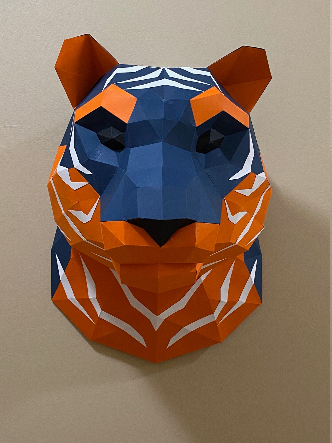 AUBURN TIGER - 3D Poly Papercraft - Tiger Head Wall Mount, Navy, Orange ...