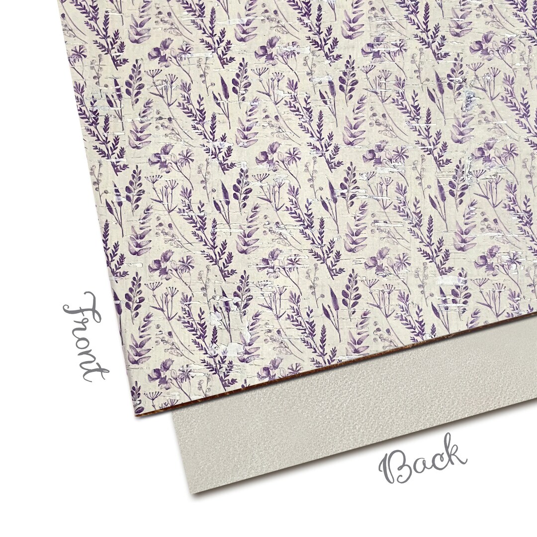Purple Botanical Cork on Leather, Vines Leaves on Creamy White Cork ...