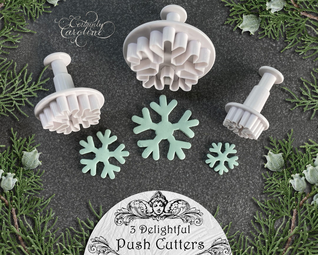 Set of 3 Snowflake Plunger Cutters for Fondant, Polymer Clay, Porcelain ...
