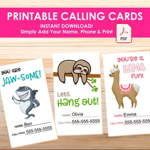 Printable Kids Calling Cards- Printable Play Date Cards Pdf - Girls ...