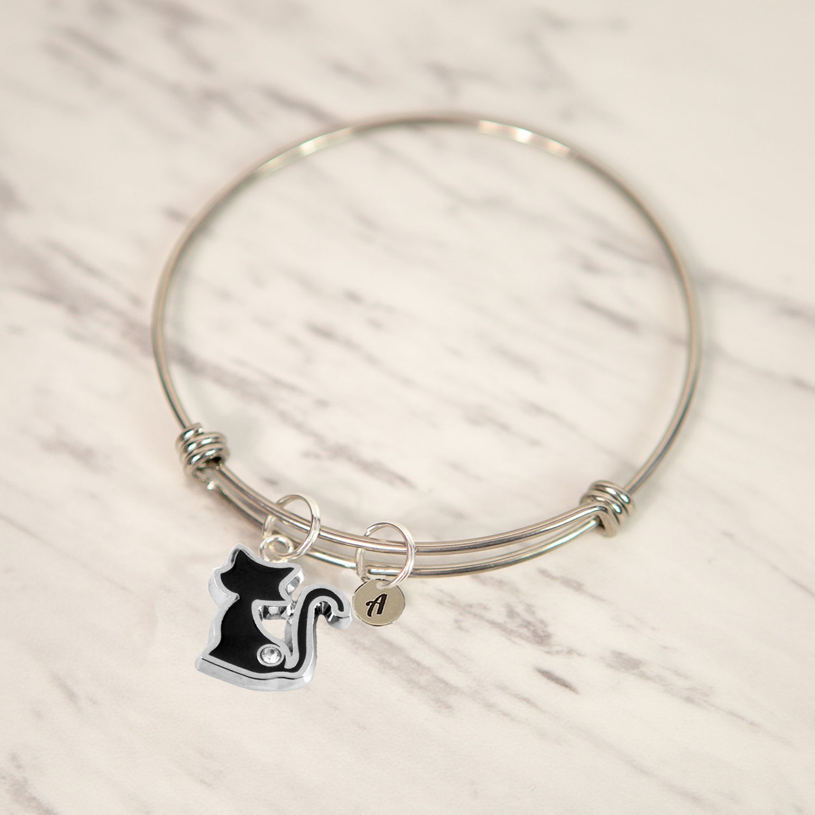 Cat Bracelet- Cat Bangle Bracelet- Cat Mom Bracelet- Silver Cat ...