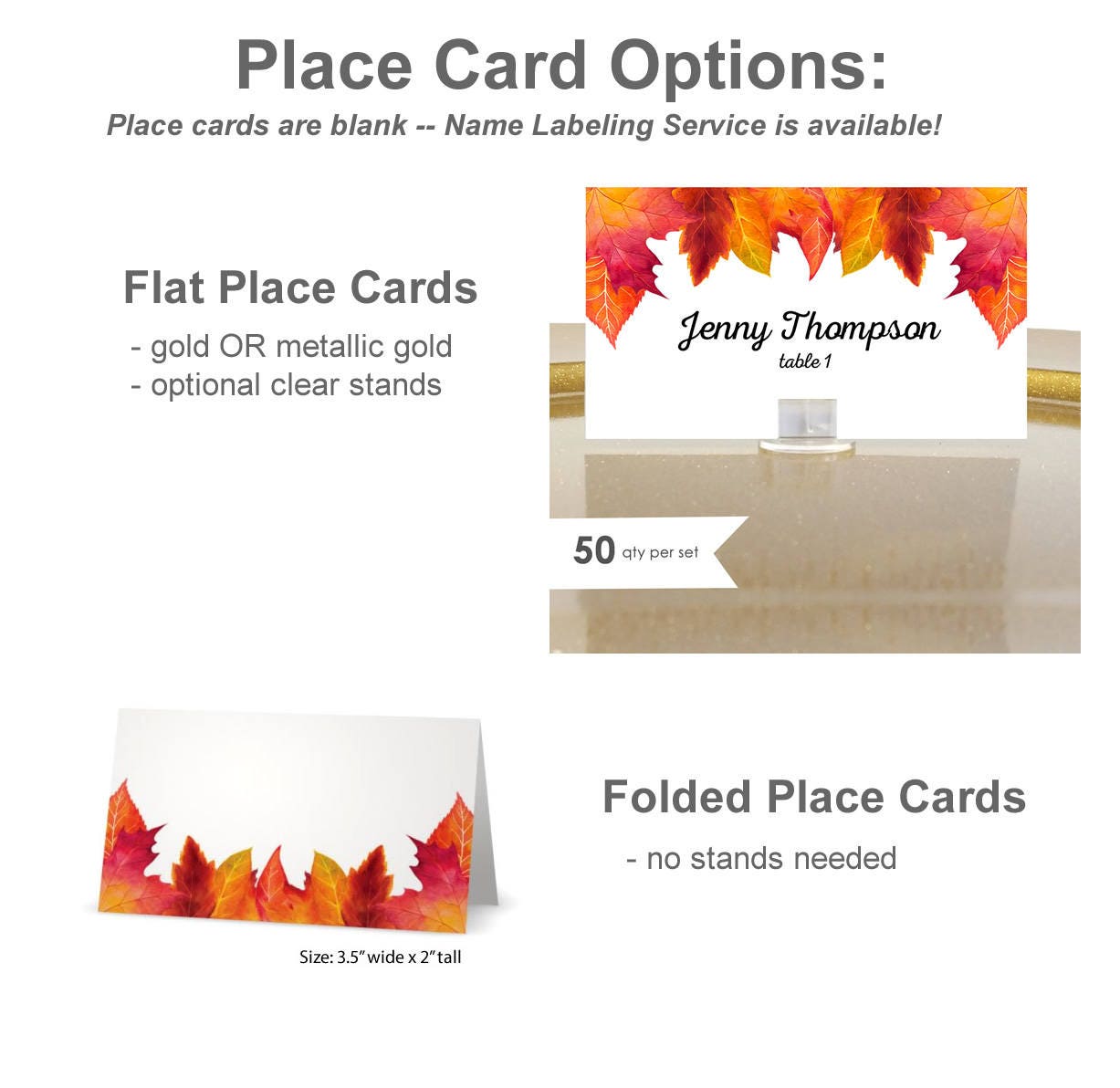 50 Leaves Place Cards Autumn Place Cards Fall Wedding Place | Etsy