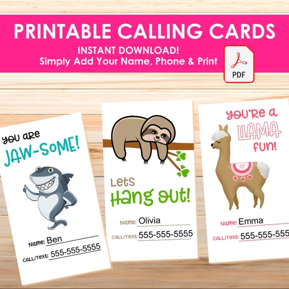 Printable Kids Calling Cards Printable Play Date Cards Pdf - Etsy