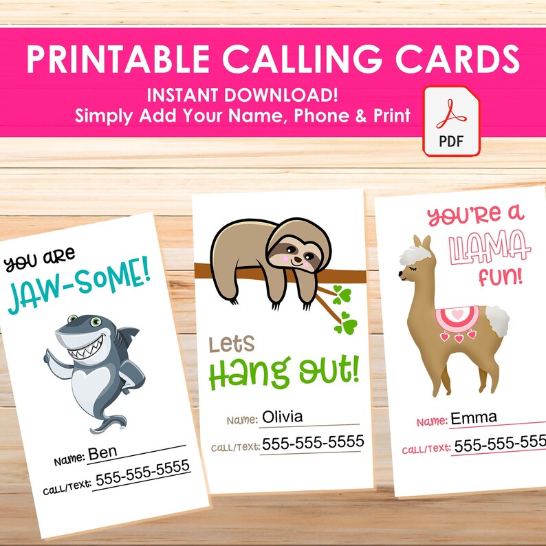 Printable Kids Calling Cards Printable Play Date Cards Pdf - Etsy