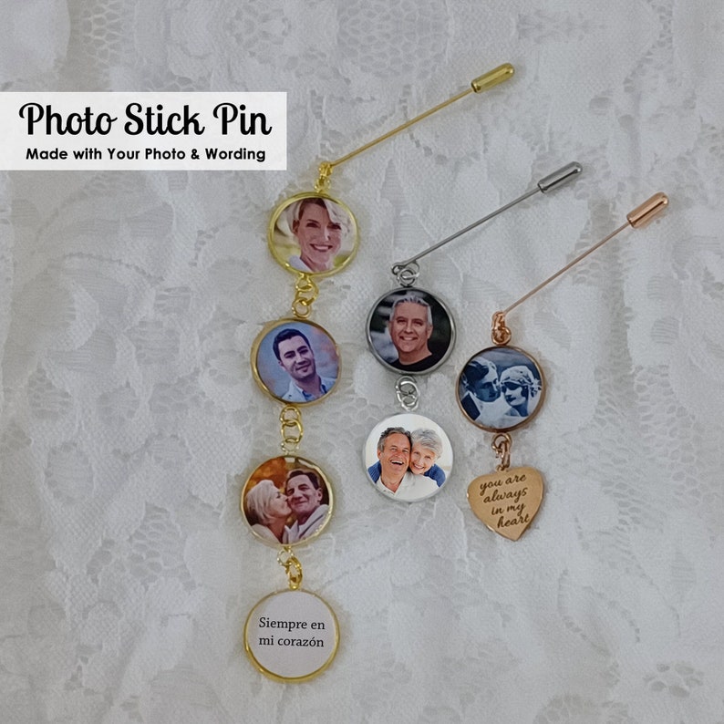 Photo Stick Pin- Boutonniere Pin- Memorial Photo Brooch- Boutonniere ...