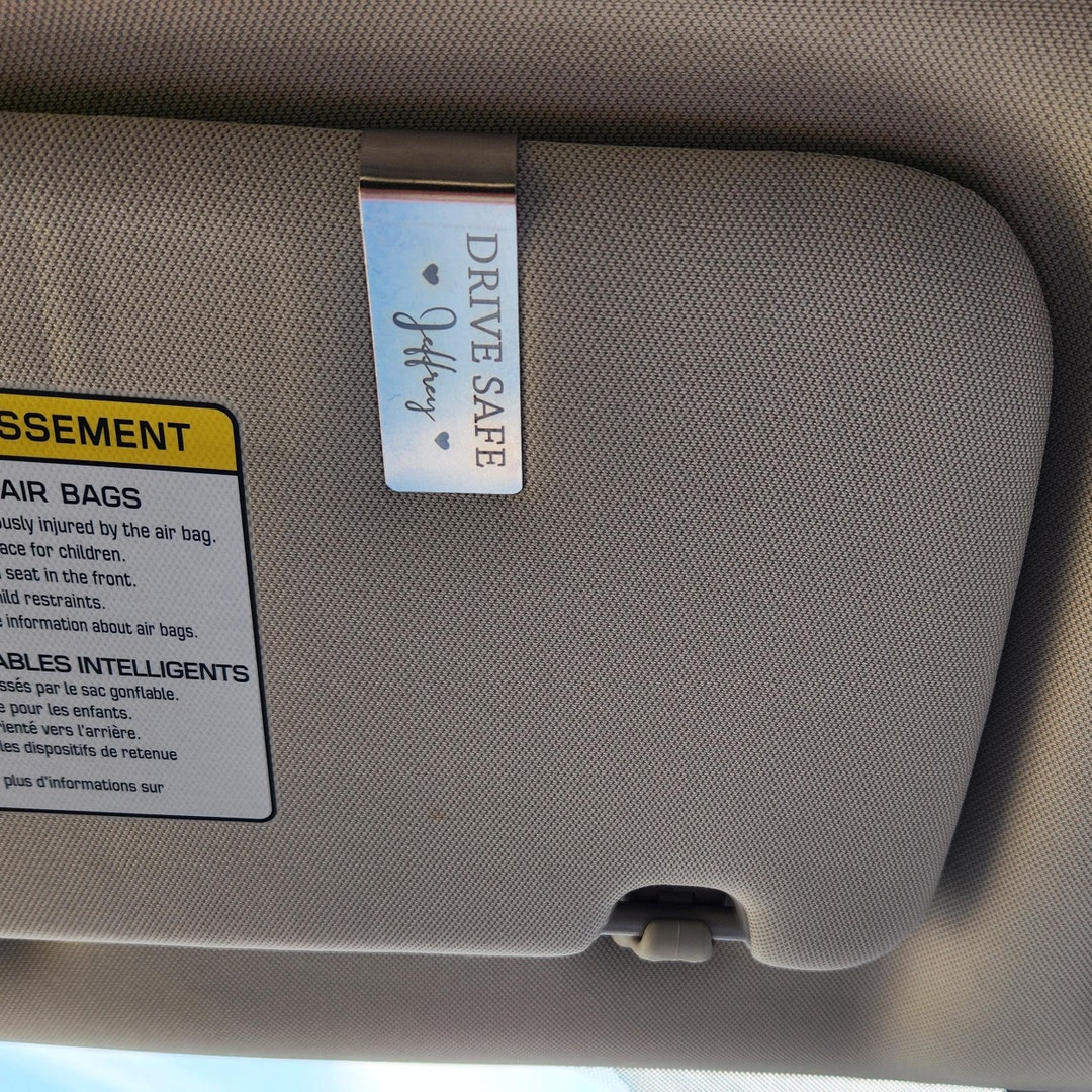 Engraved Car Visor Clip (stainless Steel), Drive Safe, Custom Visor ...