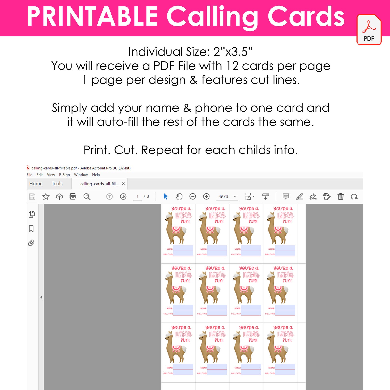 Printable Kids Calling Cards Printable Play Date Cards Pdf - Etsy