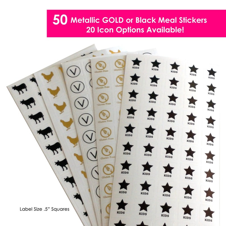 50 Wedding Meal Stickers Place Card Stickers Meal Stickers - Etsy