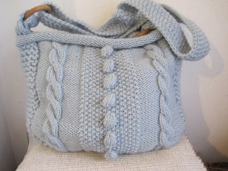 Knitting pattern for ARAN CABLE BOBBLE bag with long strap | Etsy