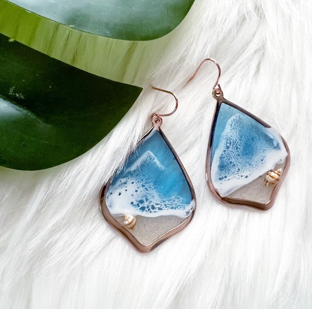 Resin Ocean Earrings, Resin Beach Jewelry, Ocean Jewelry, Beach ...