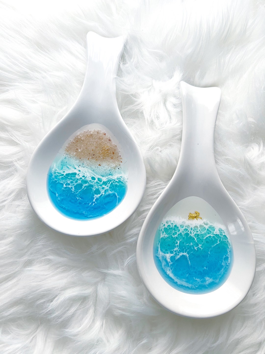 Resin Beach Art Spoon Rest, Resin Ocean Art, Spoon Rest, Spoon Holder ...