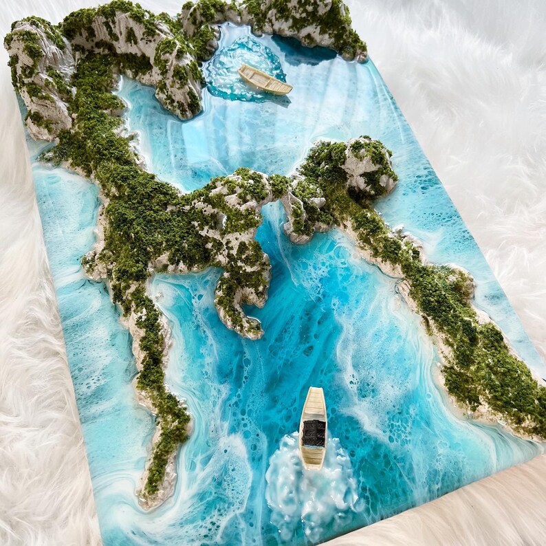 12" X 18" Resin Beach Art, Resin Ocean Art, Ocean Wall Art, Resin Beach ...