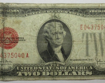 1928-G Two Dollar Red Seal Note - Etsy