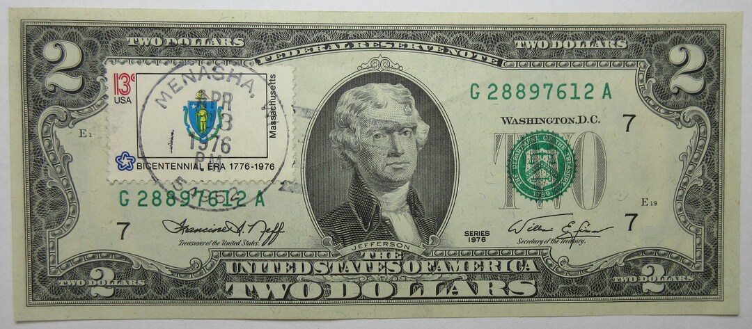 1976 United States Two Dollar Federal Reserve Note First Day of Issue ...