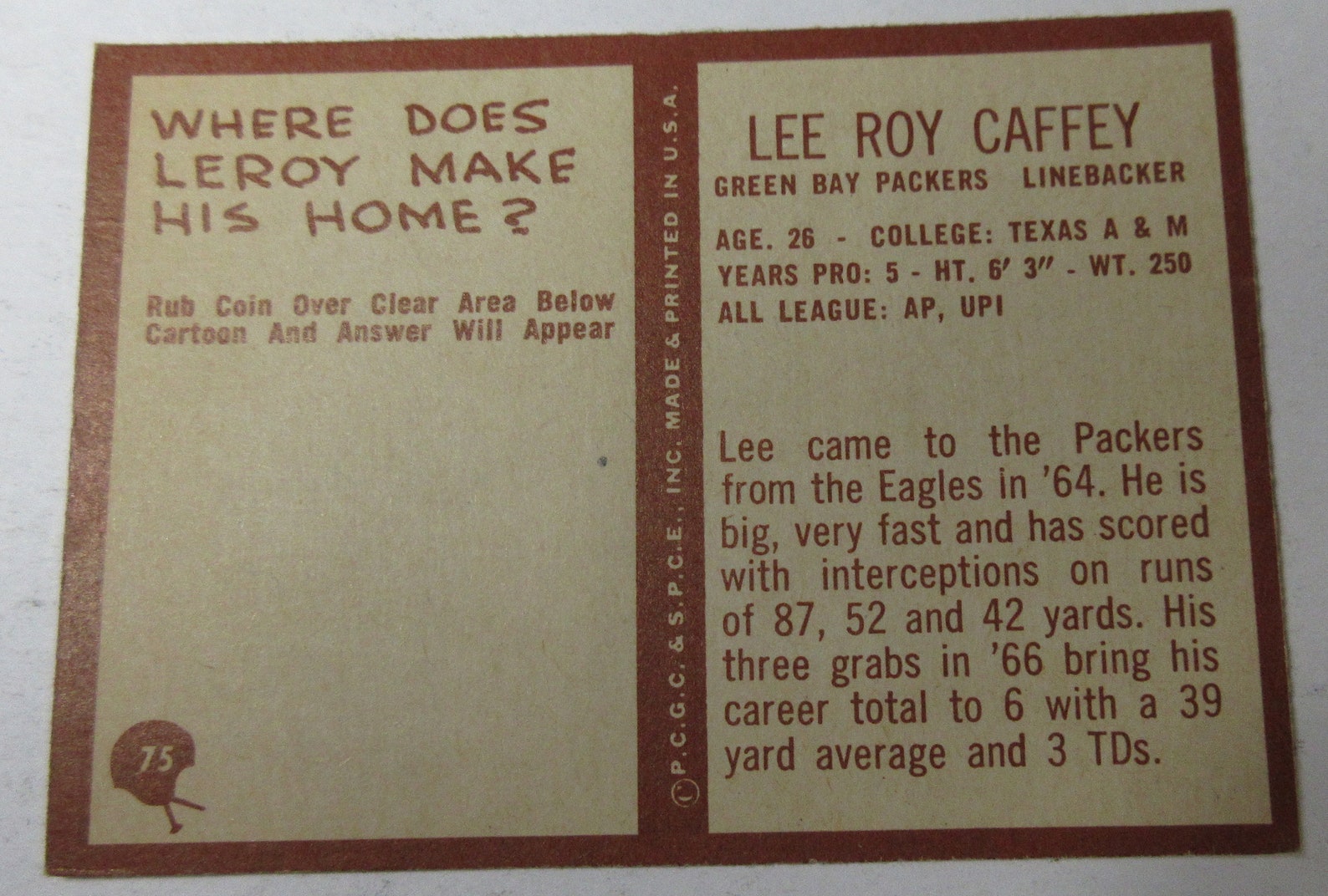 1967 Lee Roy Caffey Football Card (#E112B) - Etsy