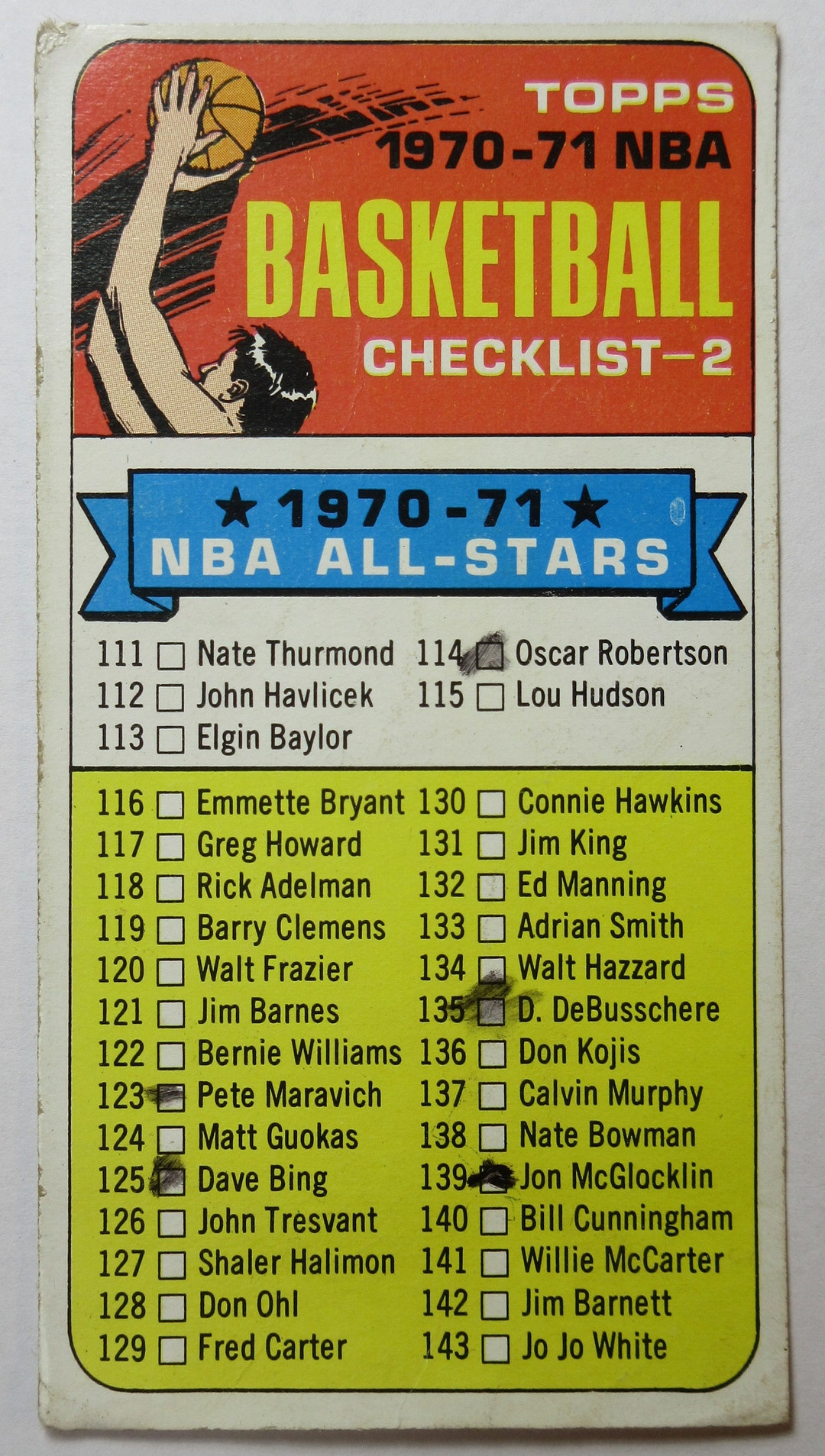 1970-71 Topps Basketball Checklist Card Number 101 (#e929d) - Etsy