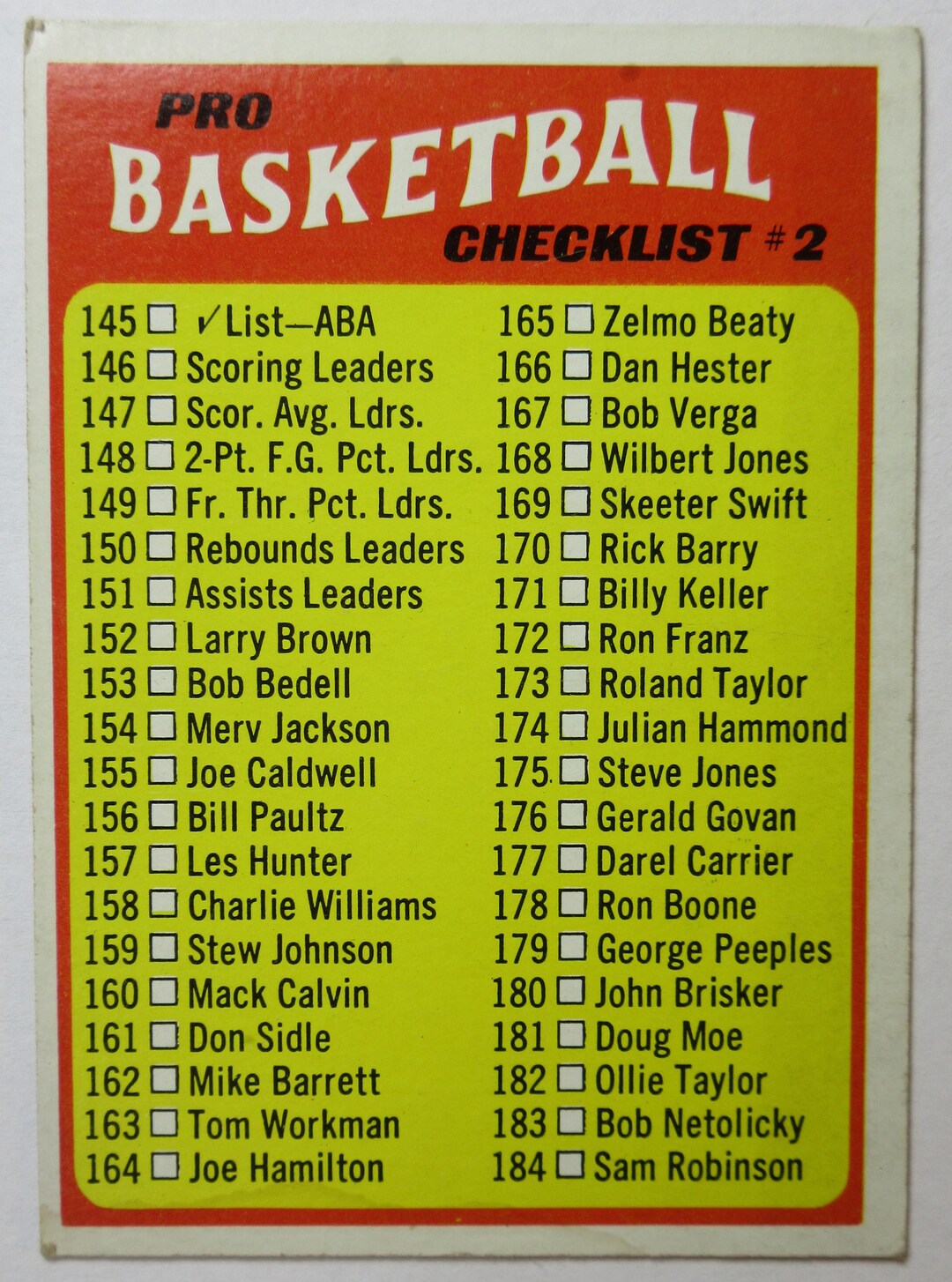 1971-72 Basketball Checklist Card Number 145 (#e929b) - Etsy