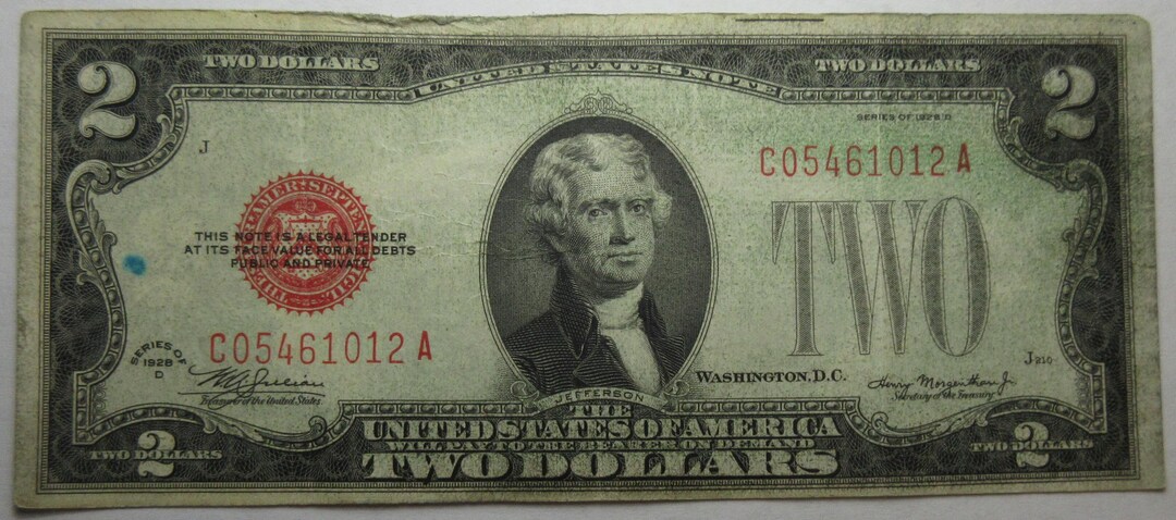 1928-D United States Red Seal Two Dollar Note (#e224b) - Etsy