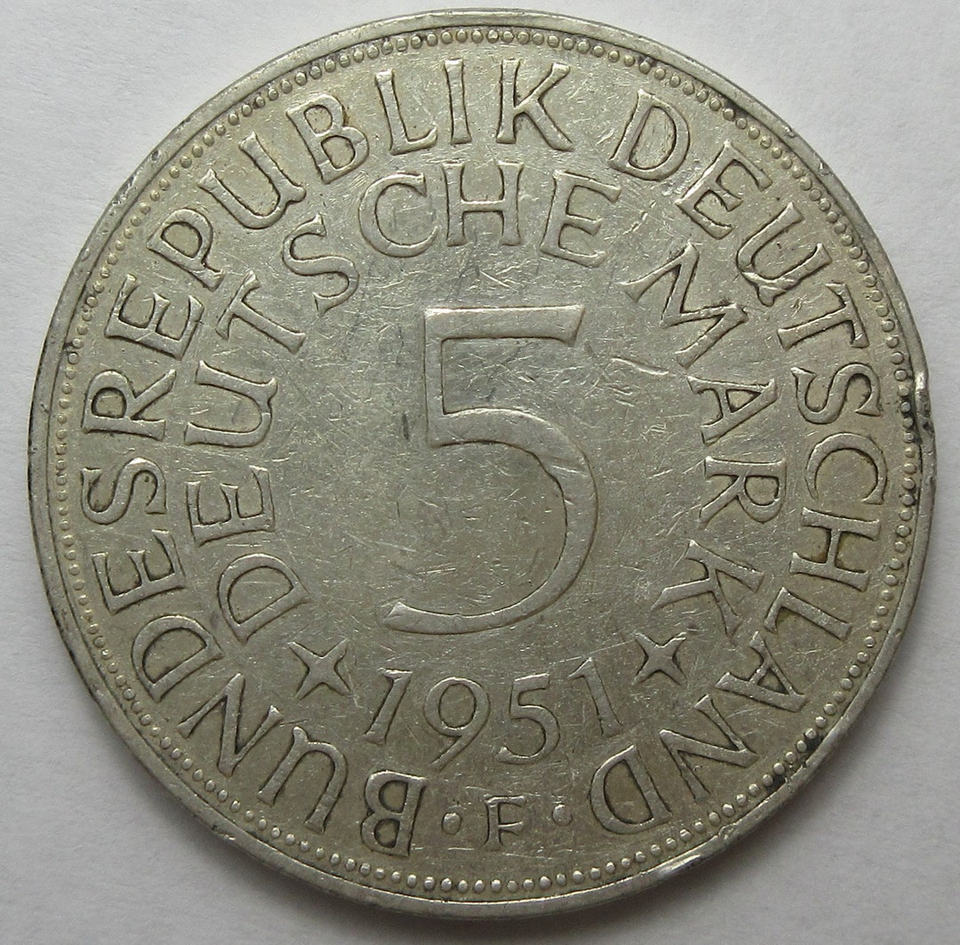 1951-F Silver German Five Mark e124a - Etsy