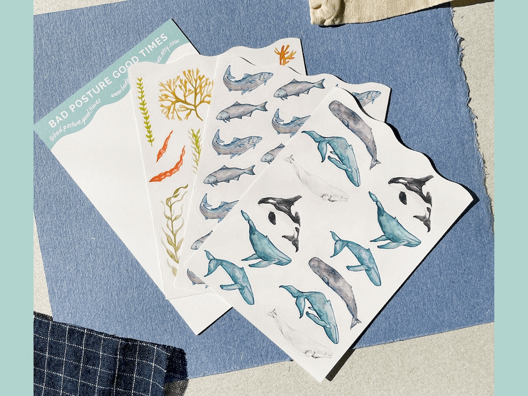 Ocean Sicker Pack- 54 Stickers, 3 Pages of Kiss-cut Stickers, Whales ...