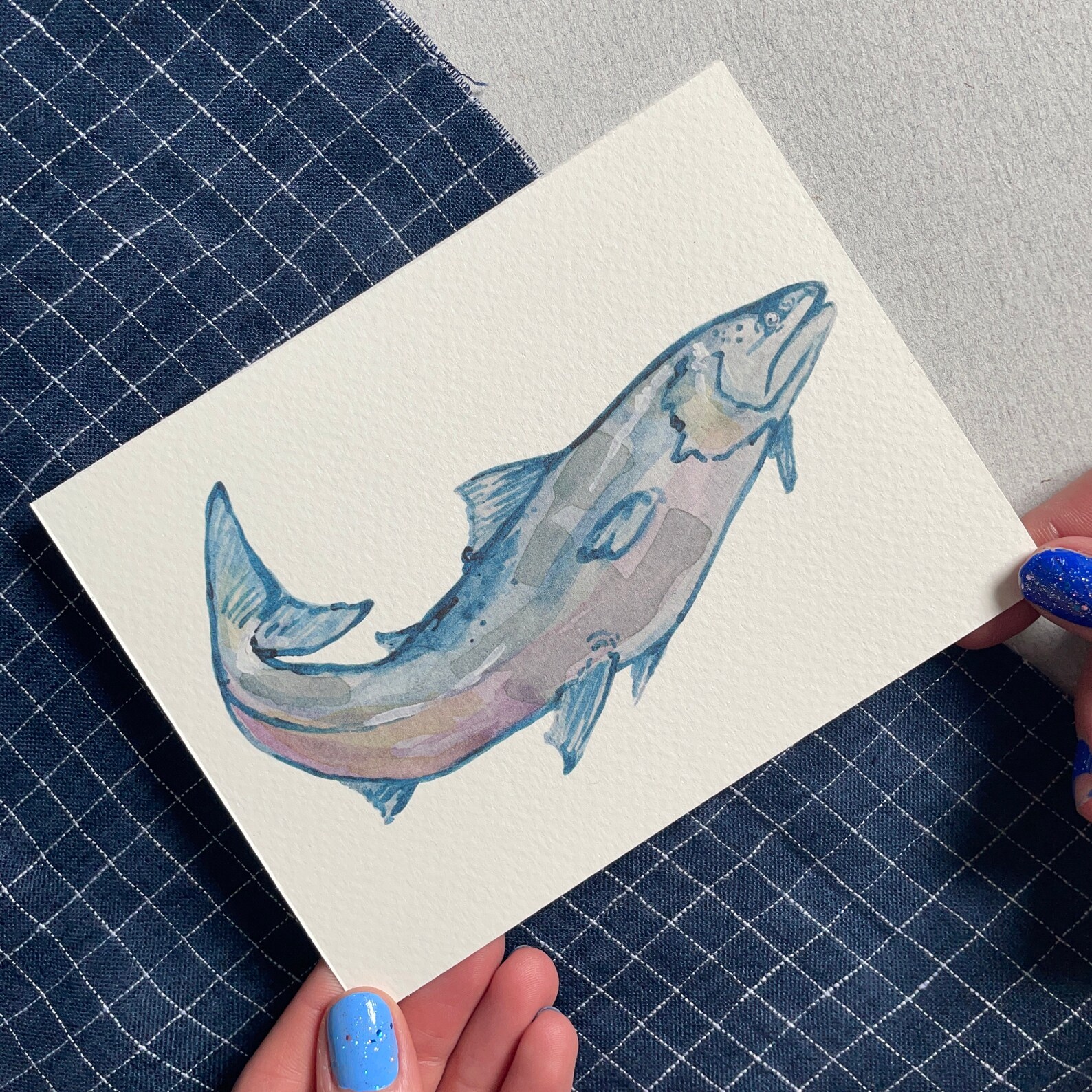 Salmon Fish Postcards- Set of 4 Fishing Cards, Heavy Weight Watercolour ...