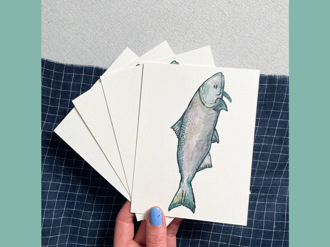 Fishing Postcards- Set of 4 Lake Fish Cards, Heavy Weight Watercolour ...