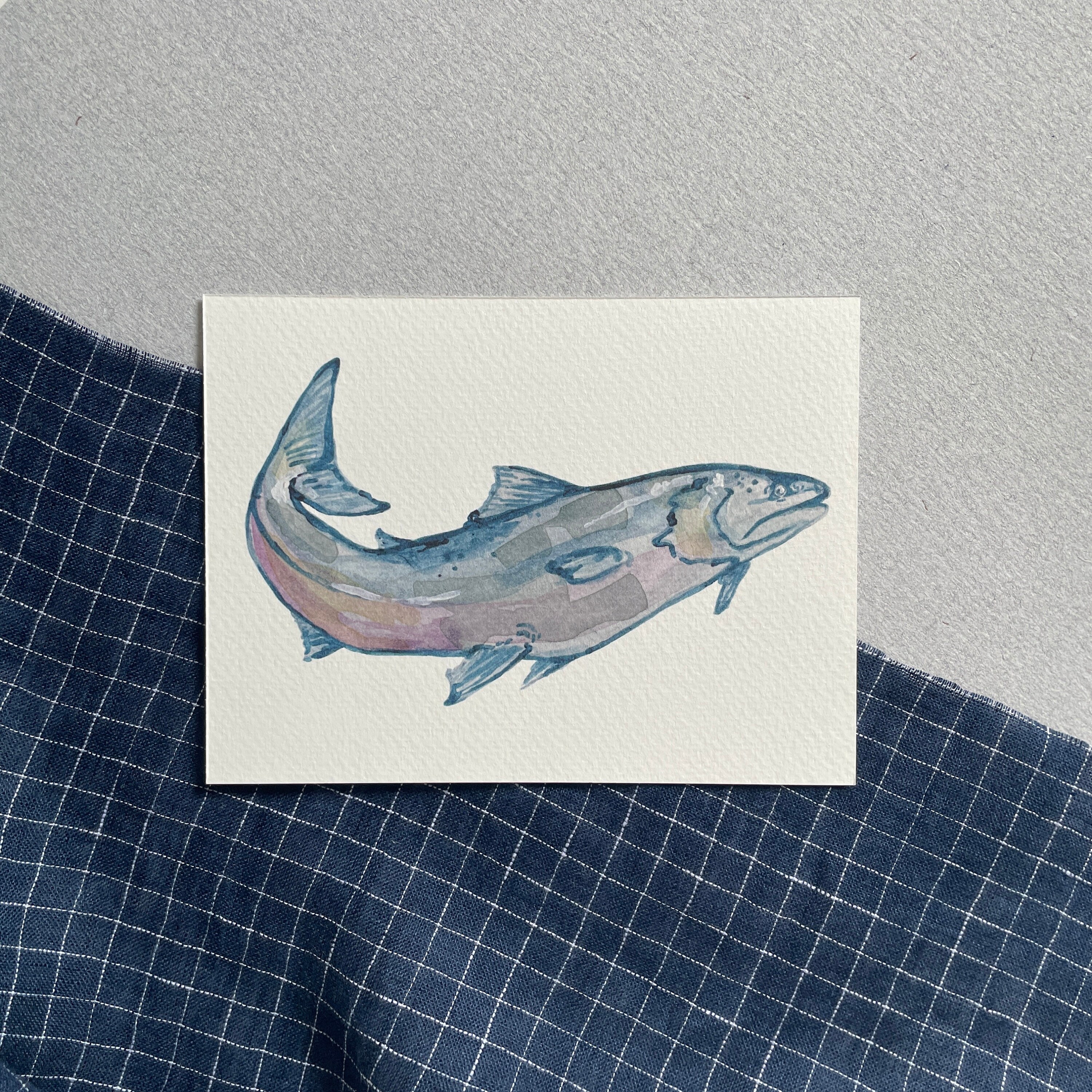 Salmon Fish Postcards- Set of 4 Fishing Cards, Heavy Weight Watercolour ...