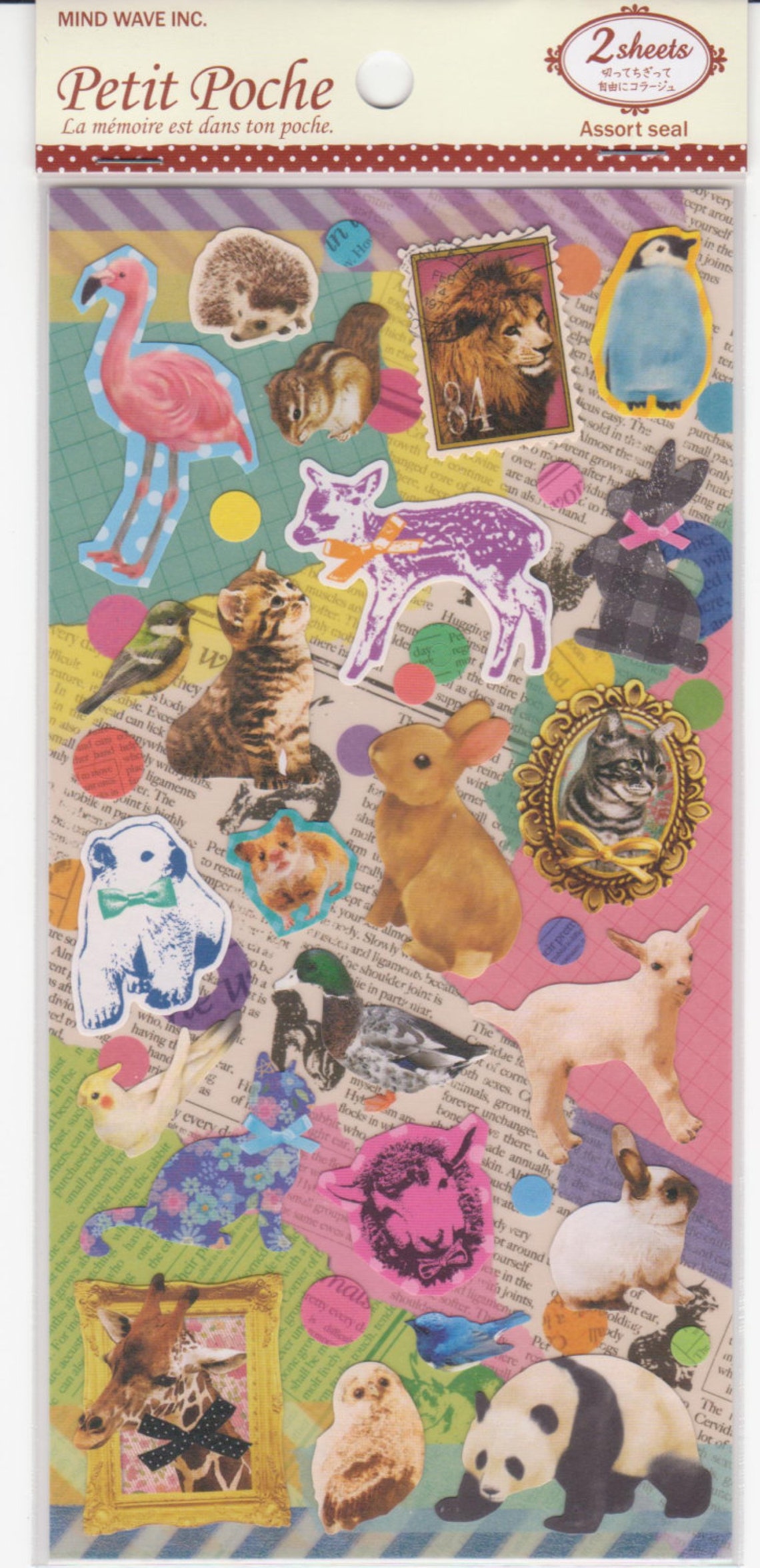 Animal Stickers Collage 2 Sheet Set Petit Poche Mind Wave - Etsy