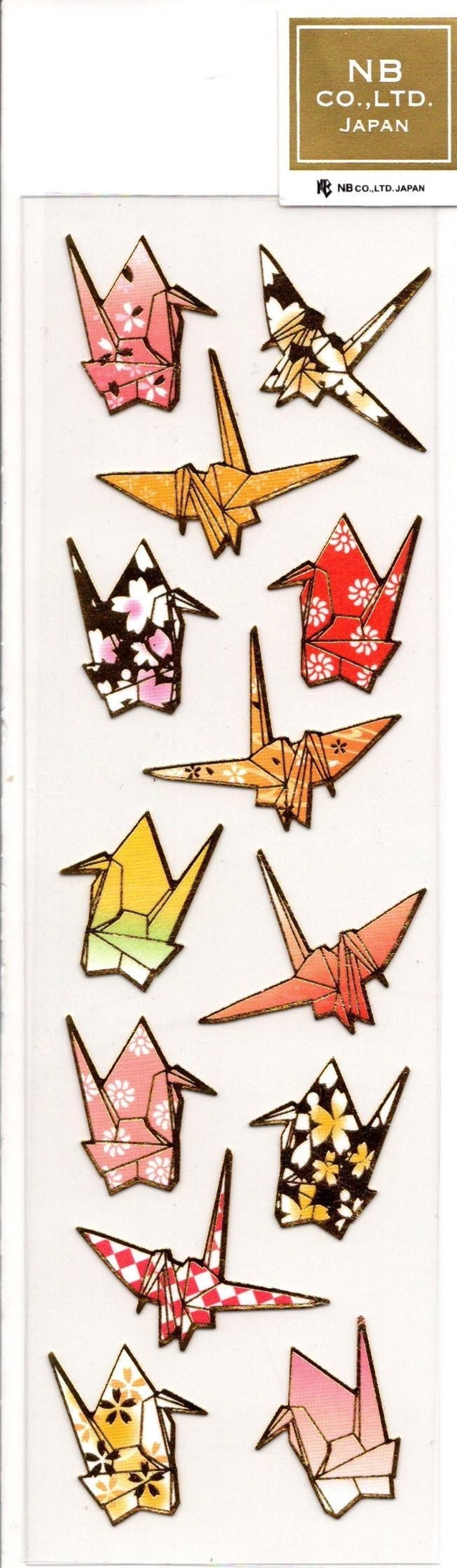 Origami Crane Stickers Japanese Paper Stickers Gold Trim Reference ...