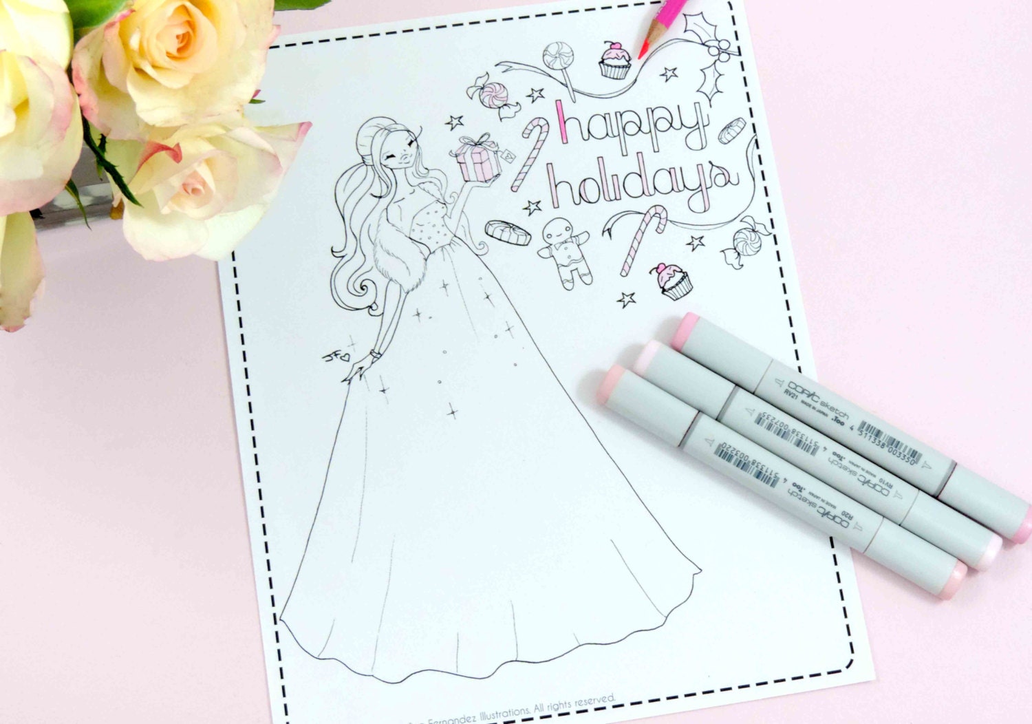 Christmas coloring page fashion illustration coloring page | Etsy