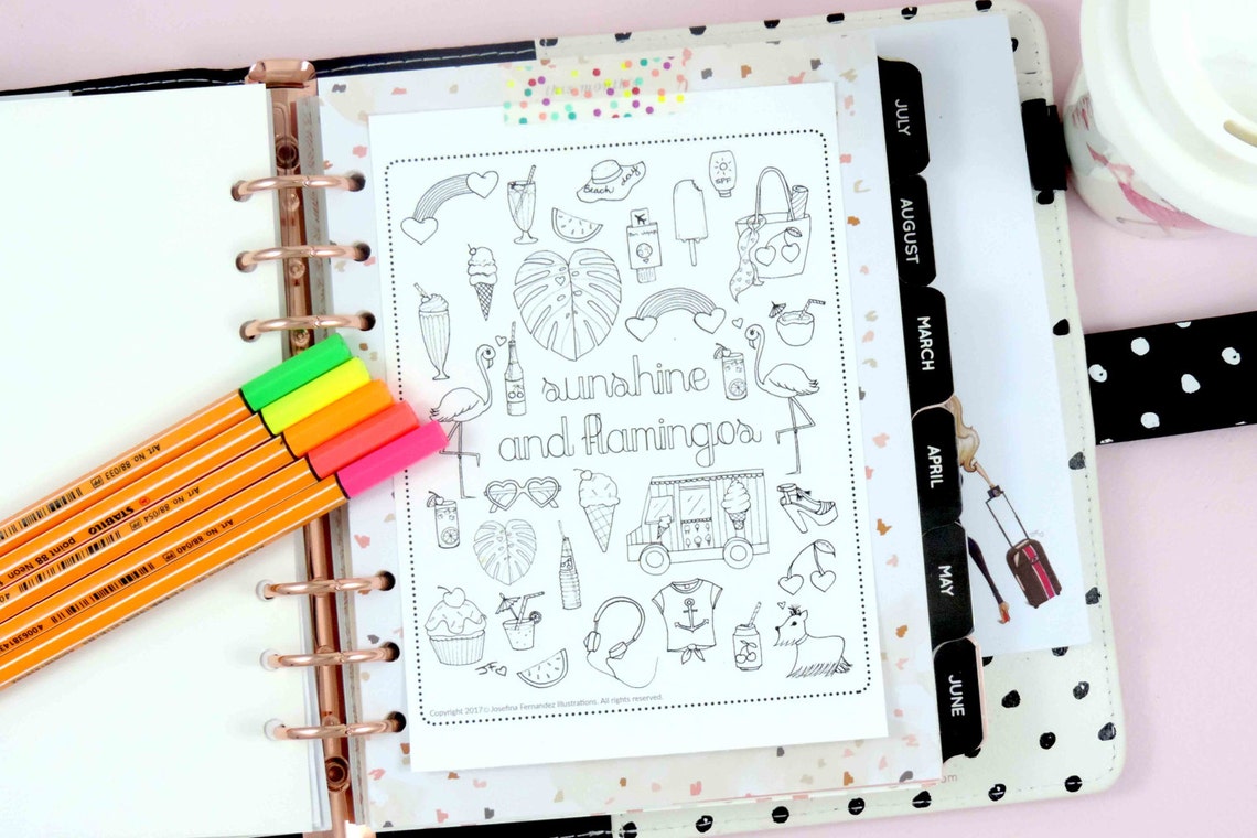 Two 5x7 Printable Coloring Pagesplanner Coloring - Etsy