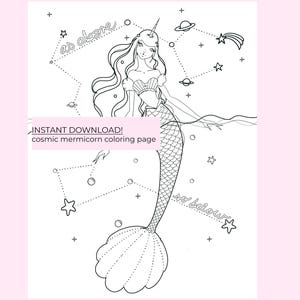 Cosmic Mermicorn Printable Coloring Page,mermaid Coloring Page, Adult ...