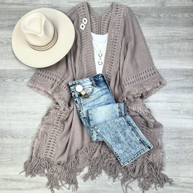 Kayla Cozy Bohemian Ruana Long Sleeve Longer Sleeve Cardigan Kimono ...