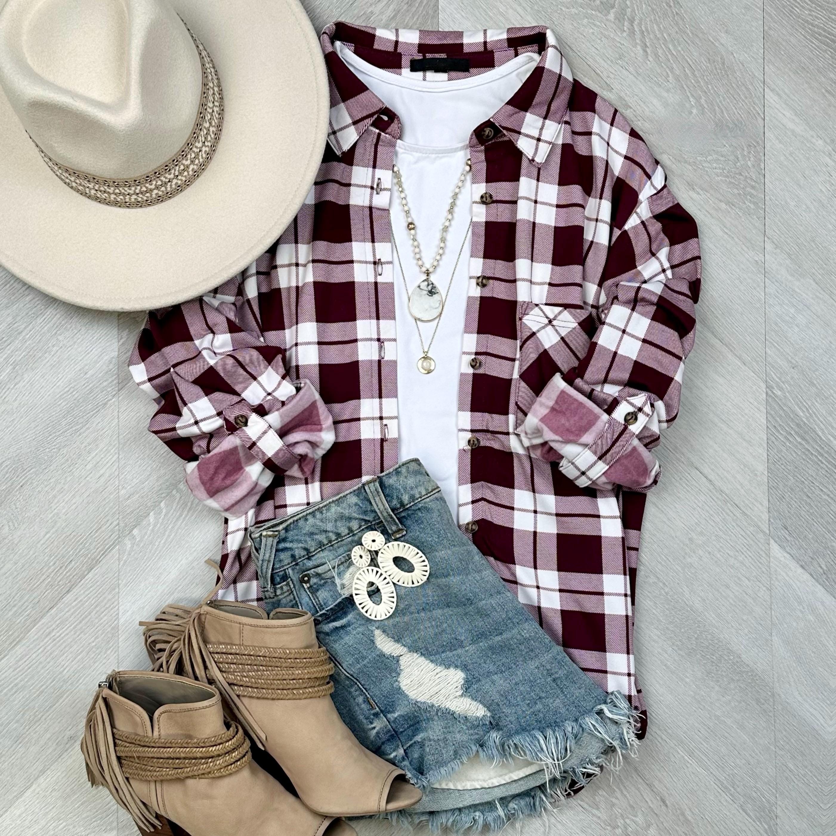 Luna Oversized Long Sleeve Button up Plaid Fall Shirt Western ...