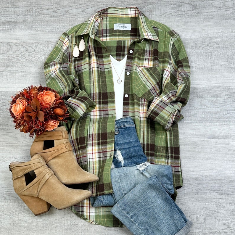 Boyfriend Flannel Button up Plaid Fall Flannel Shacket Button Front ...