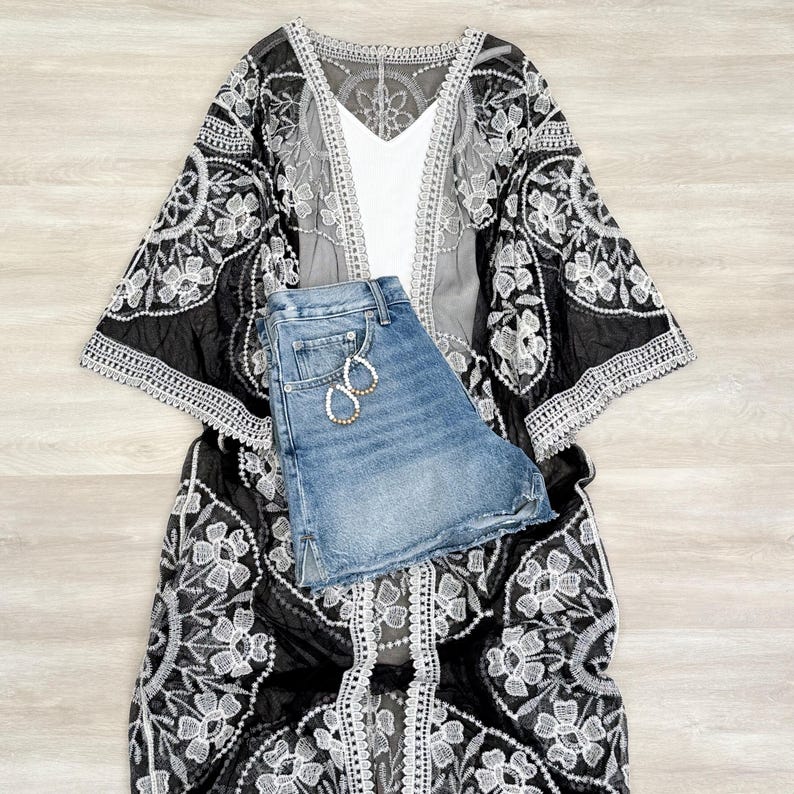Embroidered Mesh Lace Kimono - Bohemian Yellow Cover-up - Etsy