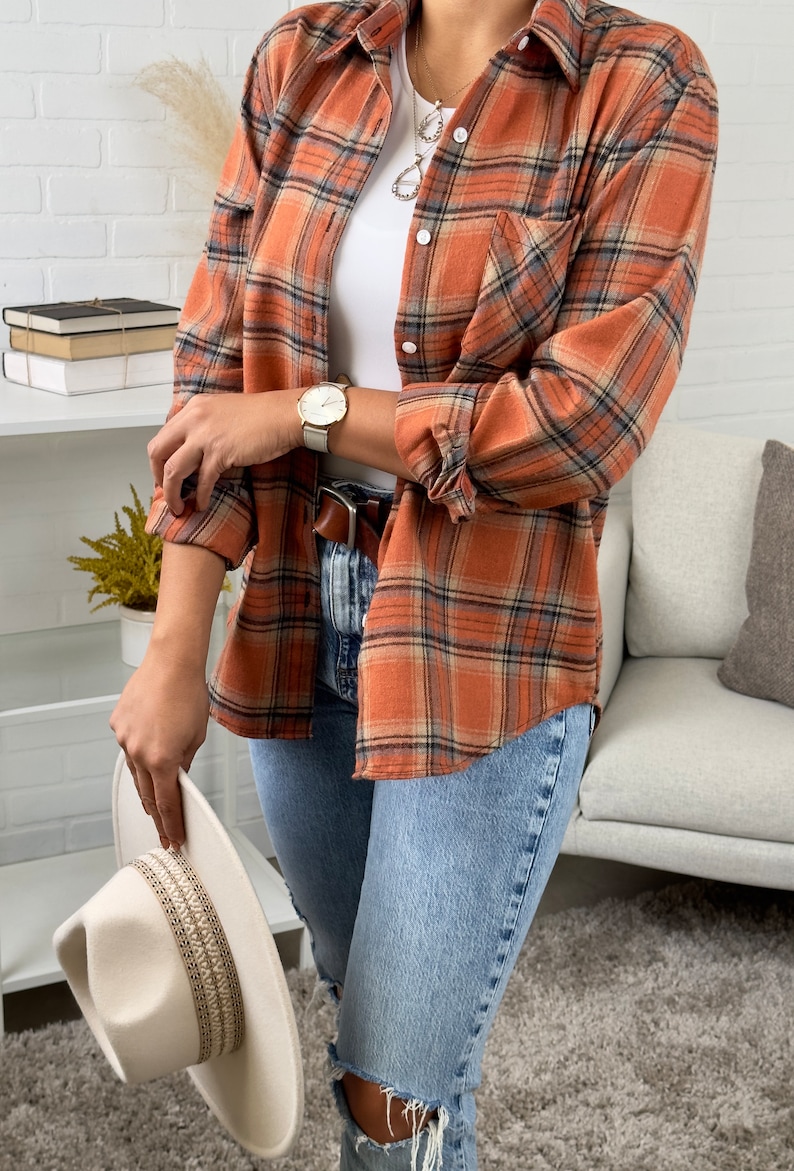 Boyfriend Flannel Button up Plaid Fall Flannel Shacket Button Front ...