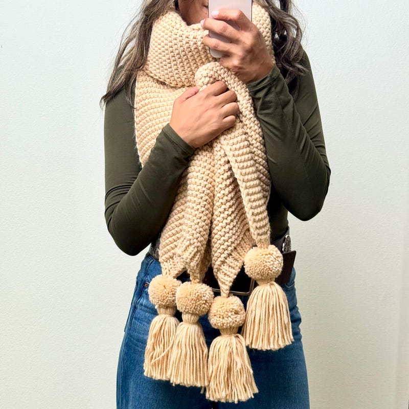 Boho Pom Pom Scarf - Etsy