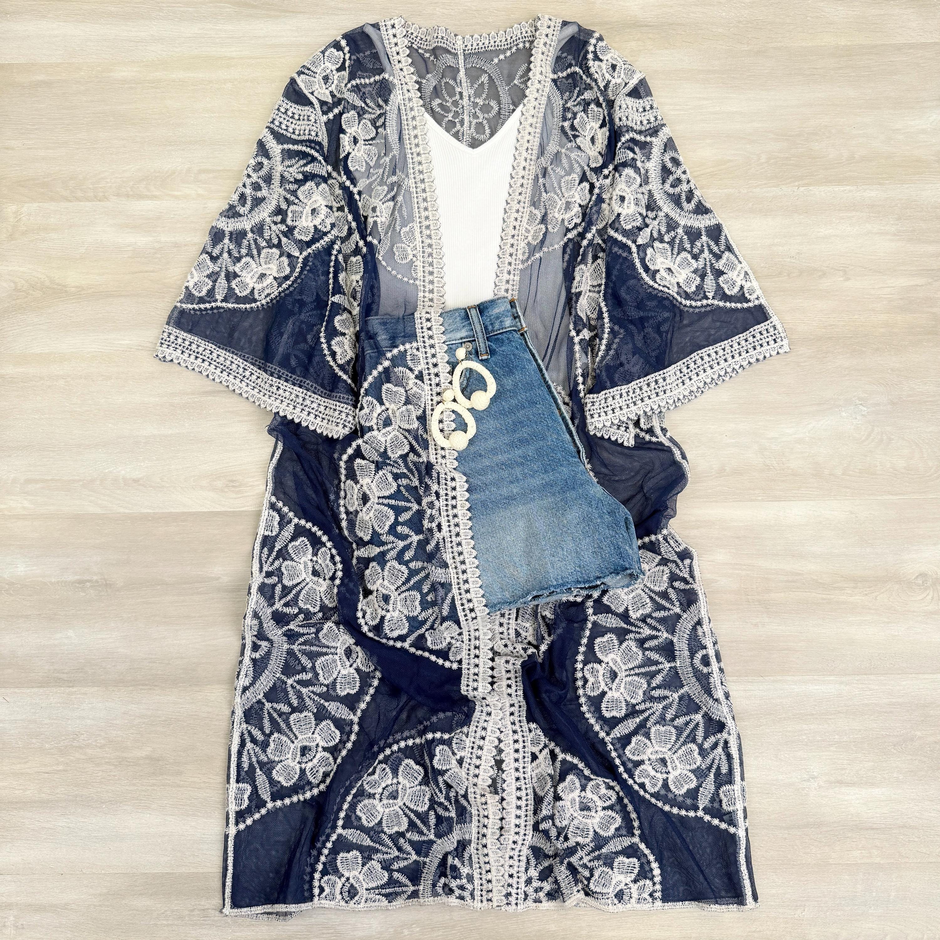 Embroidered Lace Boho Kimono - Mesh Summer Cover-up - Etsy